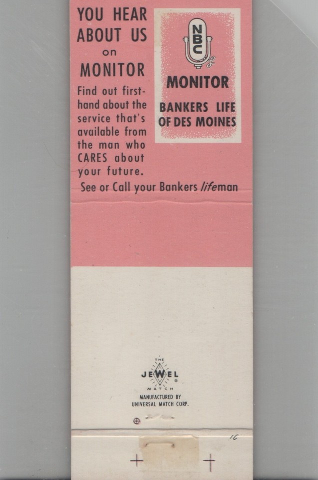 Matchbook Cover Radio Station - Bankers Life Of Des Moines NBC Radio ...