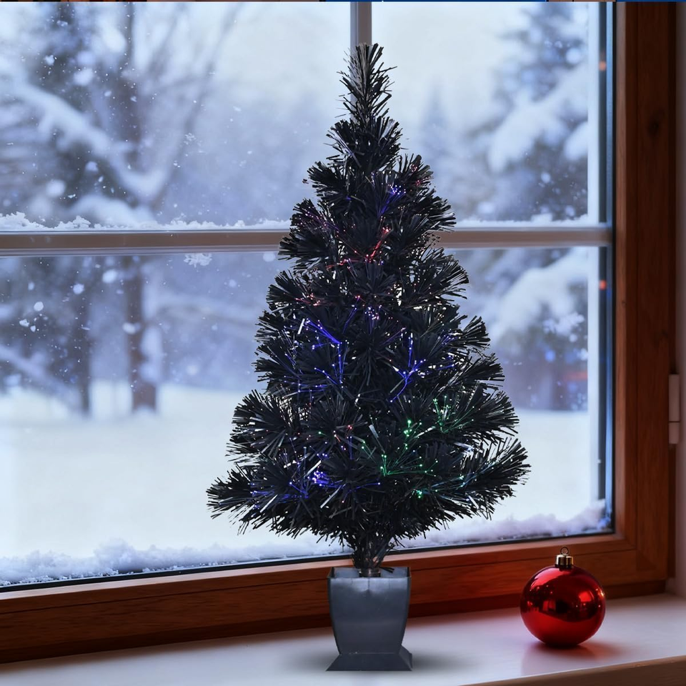 32 in Prelit Fiber Optic Artificial Black mini Christmas Tree ...