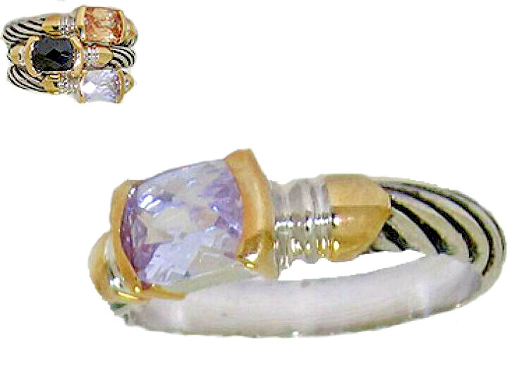 cable ring stack crystal lavender purple white gold 18kt yellow Sz 5 7 ...