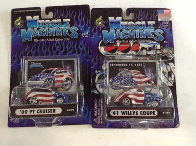 LOT OF 2 2001 FUNLINE MUSCLE MACHINES RED, WHITE & BLUE 1;64 SCALE ...