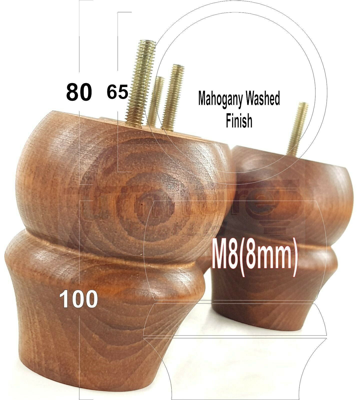 4 Turned Wood Furniture Legs M8 Sofa Bed Chair Replacement Bun Feet ...