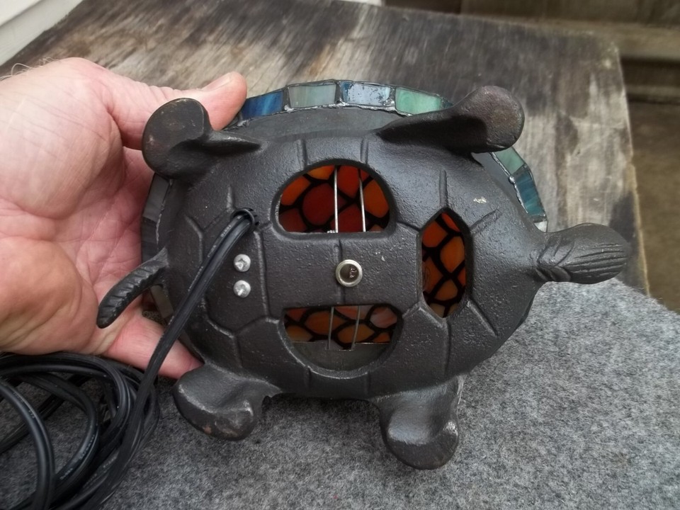Tiffany Style Cast Iron Stained Glass Turtle Accent Table Lamp Night ...