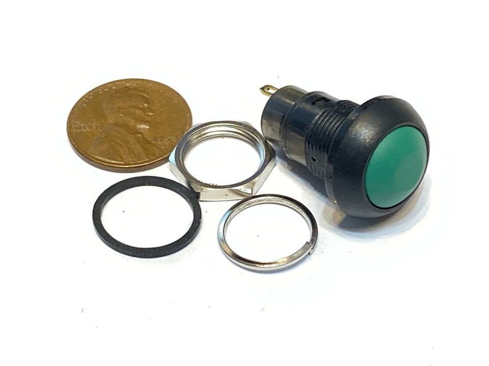 2 Pieces GREEN Latching PUSH BUTTON SWITCH DC 6A 12mm normally open on ...
