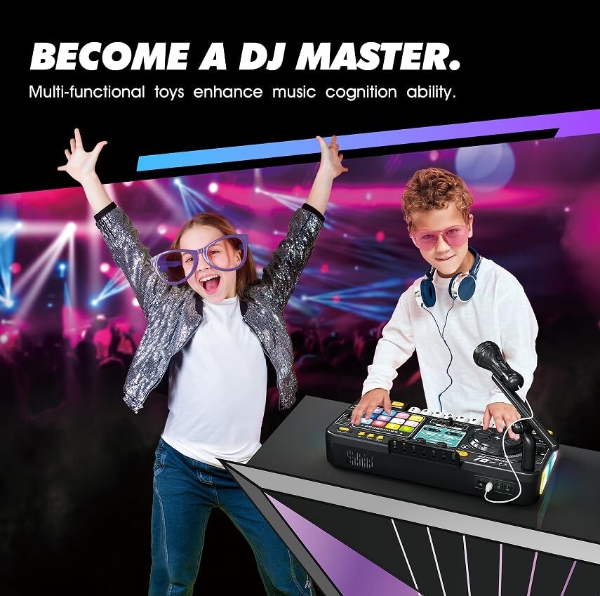 Kids DJ Mixer Table,Music Toys with Piano Keys,DJ Turntable,Reaction ...