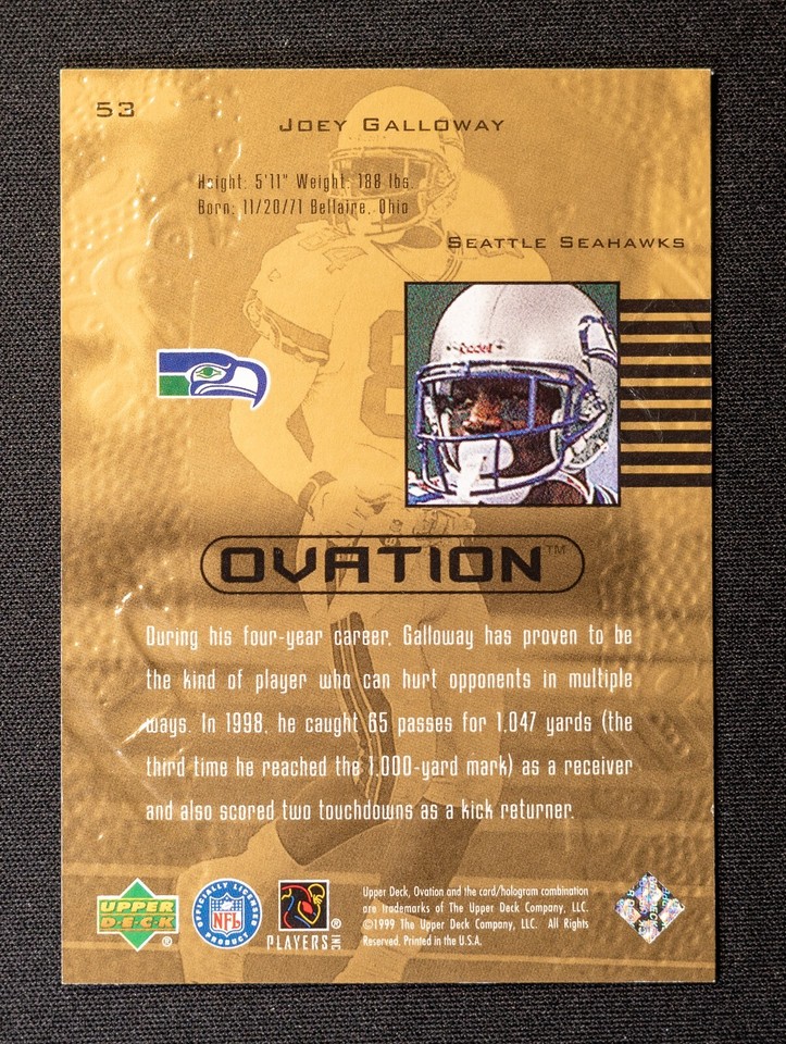 1999 UPPER DECK OVATION JOEY GALLOWAY NFL FOOTBALL CARD #53 - SEATTLE ...