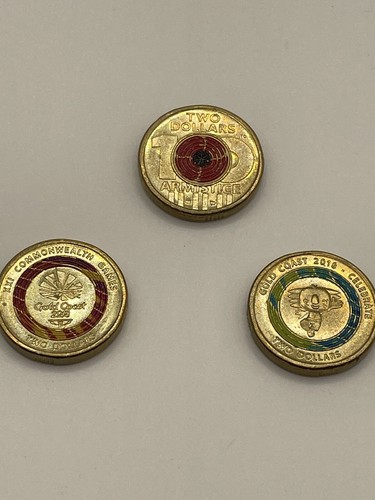 2018 $2 COINS - 1x RED POPPY REMEMBRANCE DAY ARMISTICE, 2x Gold Coast ...