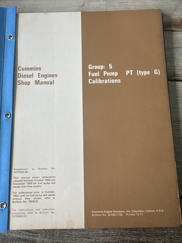Cummins Group 5 Fuel Pump PT Diesel Service Shop Manual Book Type G ...