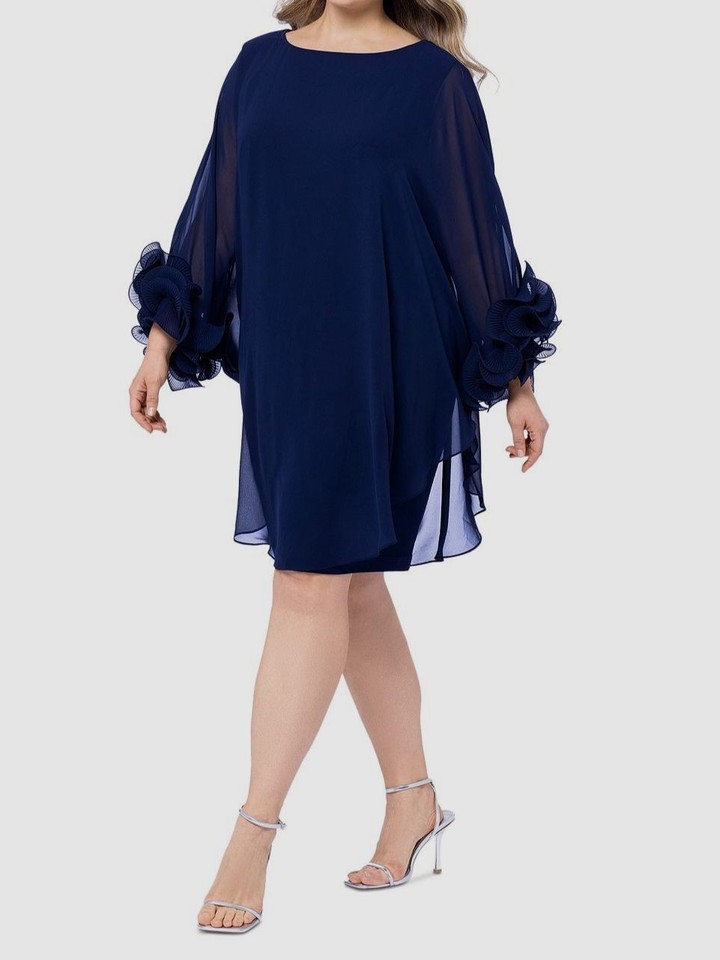 XSCAPE Women's Blue Ruffle-Cuff Batwing-Sleeve Dress Plus Size 18W | eBay