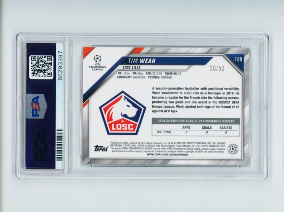 2021-22 Timothy Weah Topps Chrome Gold Mini-Diamonds LOSC Lille Card 20 ...