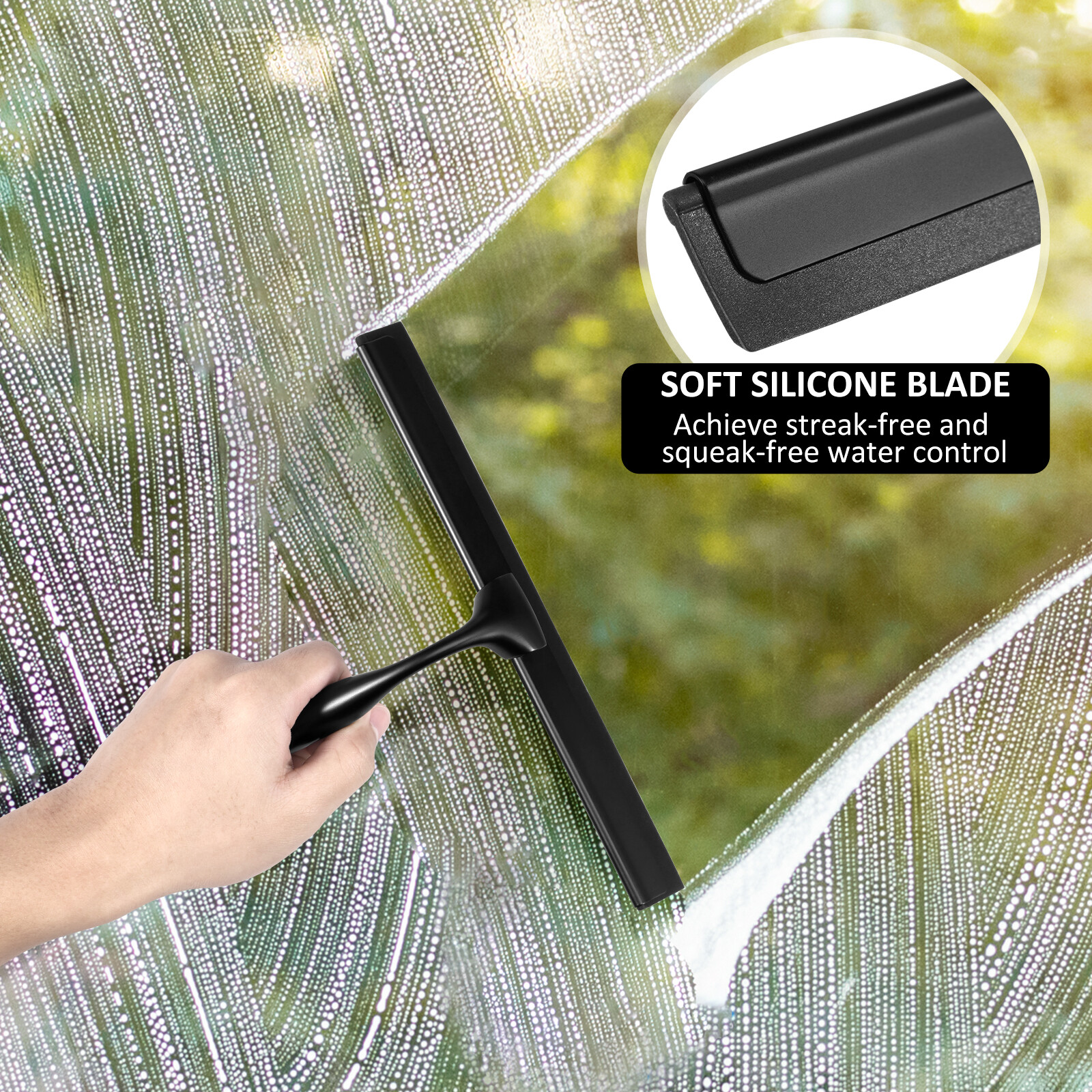 Shower Squeegee Ergonomic Shower Glass Wiper with Long Handle No Noise ...