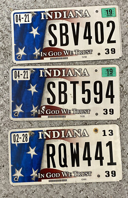 3 Old License Plates Indiana 2013-2019 Metal red white and blue plates ...
