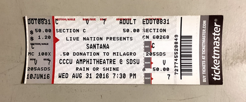 SANTANA - 8/31/2016 - CCCU Amphitheatre at SDSU - San Diego, CA | eBay