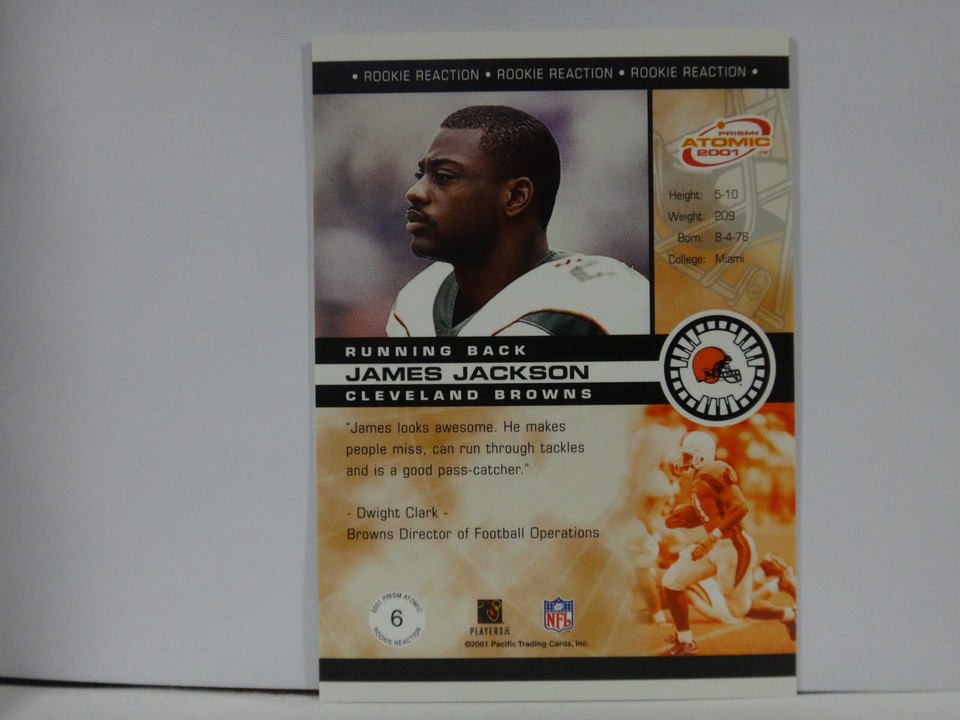 2001 Pacific Prism Atomic Rookie Reaction James Jackson #6 Rookie RC | eBay