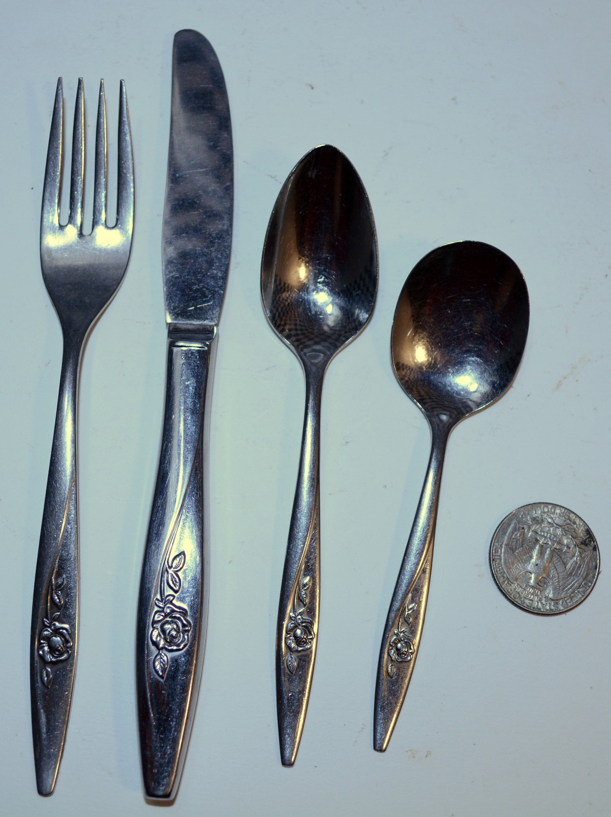 VTG Oneidacraft Stainless Flatware Childs 4pc Set Roses Pattern | eBay