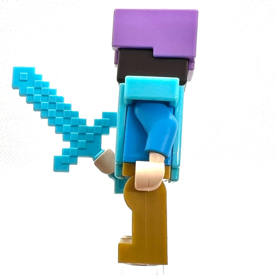 LEGO Minecraft Minifigure Steve Lavender Helmet Azure Armor Sword HTF ...