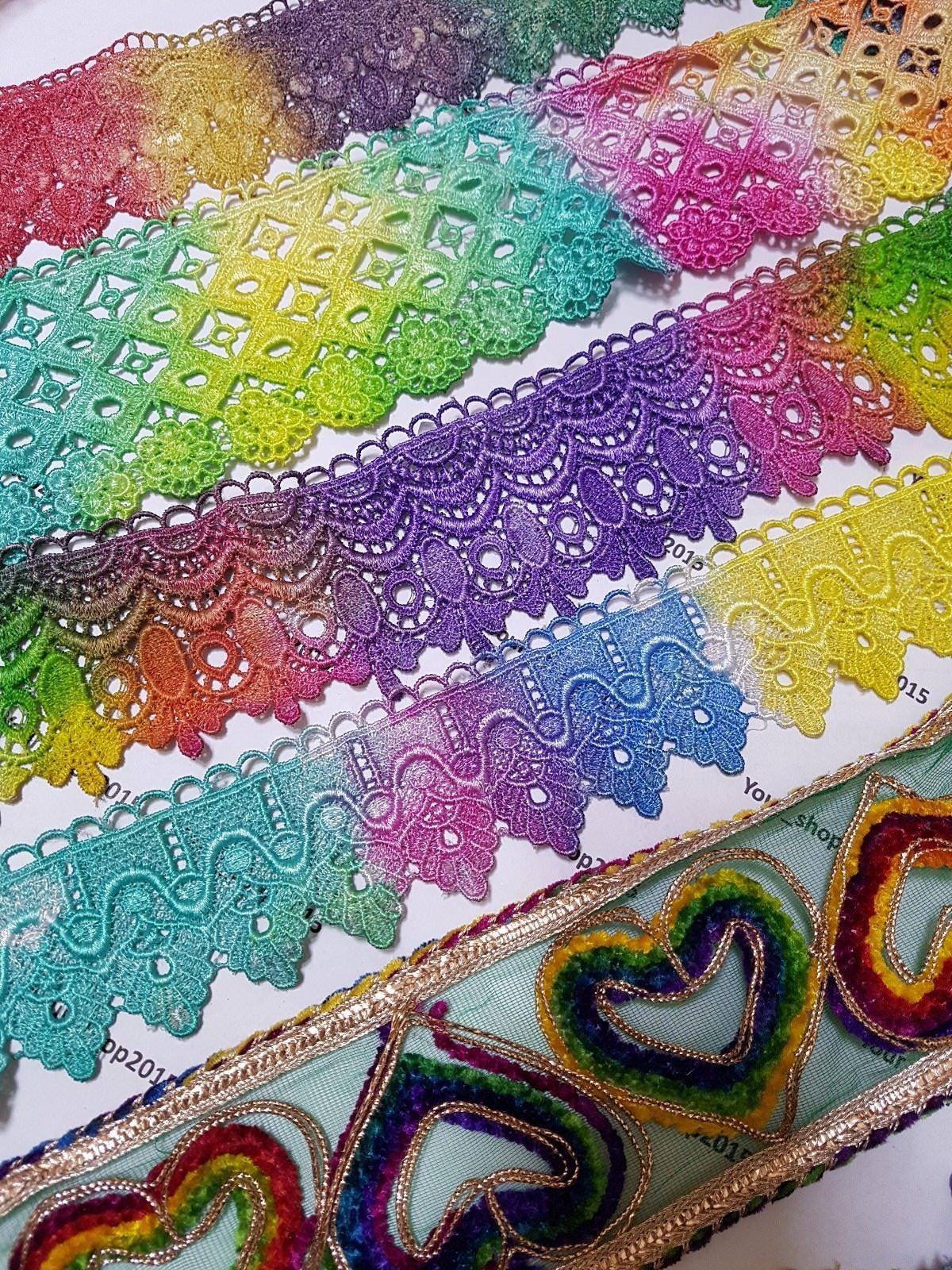 1 Yard Beautiful embroidered Rainbow Mix lace trimming ribbon Net ...
