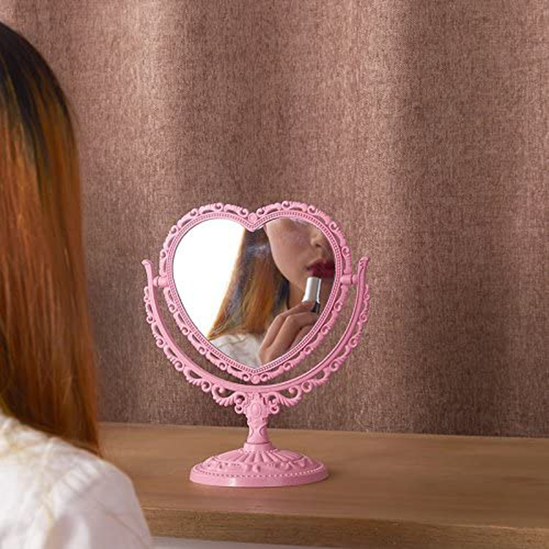 XPXKJ 7-Inch Heart Shaped Mirror Tabletop Vanity Makeup Mirror with 3X ...