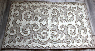 Handmade Area Rug SHYRDAK Traditional Kyrgyz Wool Felt Carpet white ...