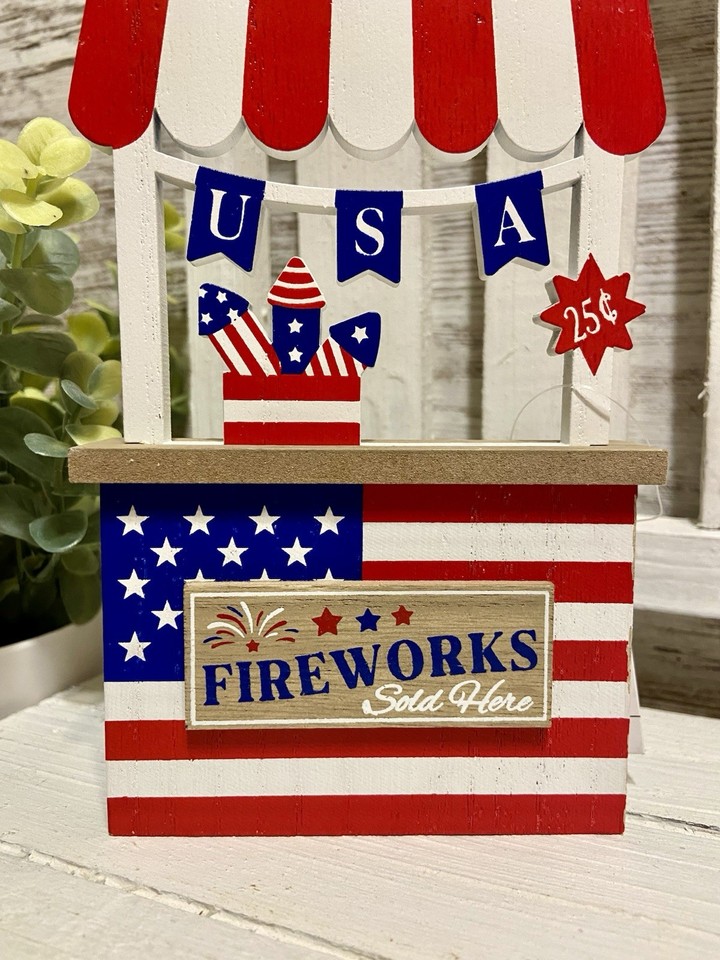 Patriotic Firework Wood Stand Booth 4th of July Tabletop Decor 6 ...