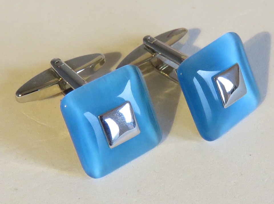 Turquoise Cat's Eye Square Cufflinks - Rhodium Plated - Gift Boxed ...