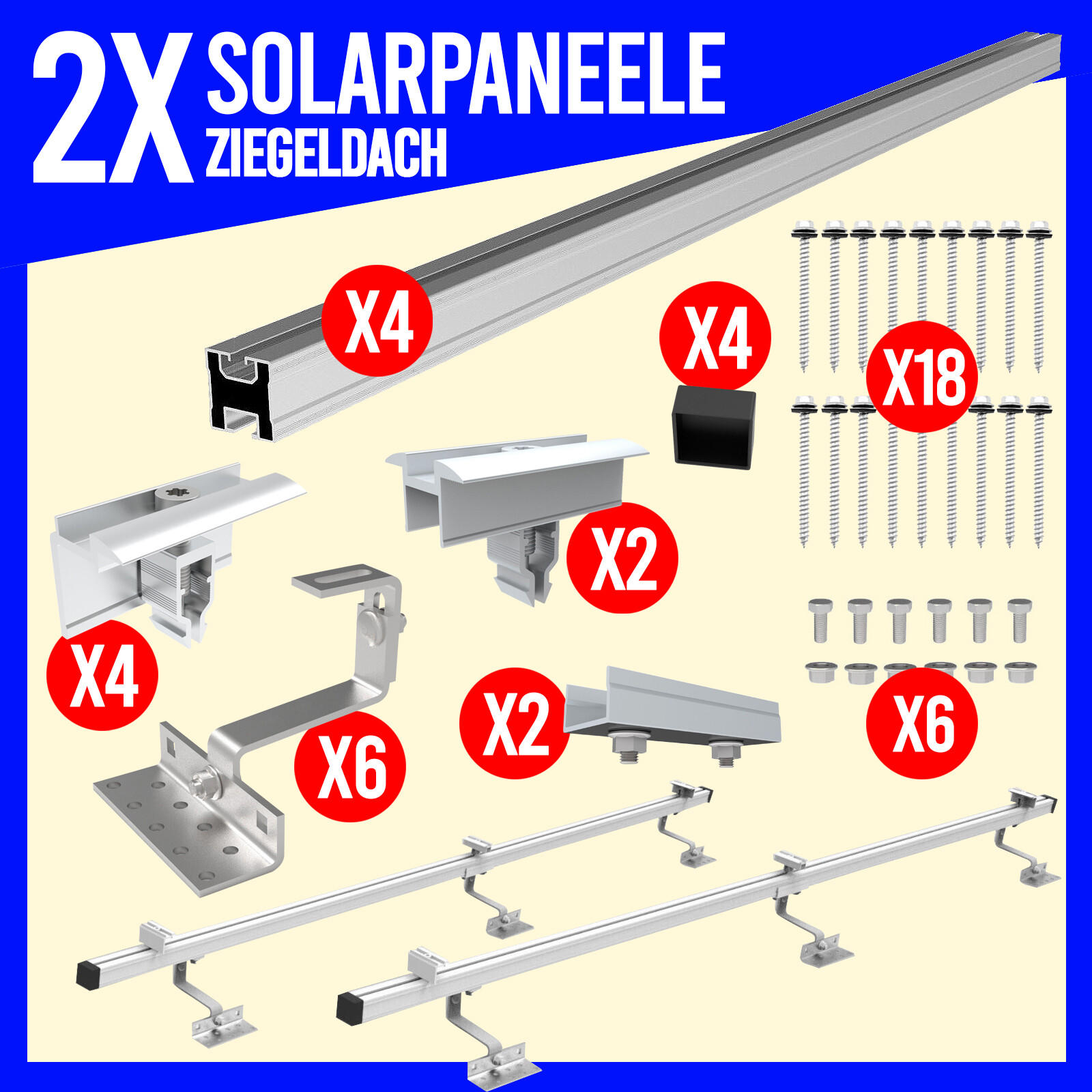 PV Photovoltaik Solarpaneel Halterung 2X Montage Set Ziegeldach ...