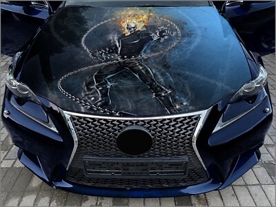Car Hood Wrap Ghost Rider Vinyl Sticker Skull Flame Full Color Custom ...
