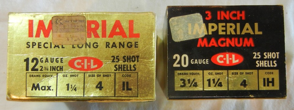 2 Vintage CIL Imperial 12 ga. & 20 ga. shotgun shell ammo boxes empty ...