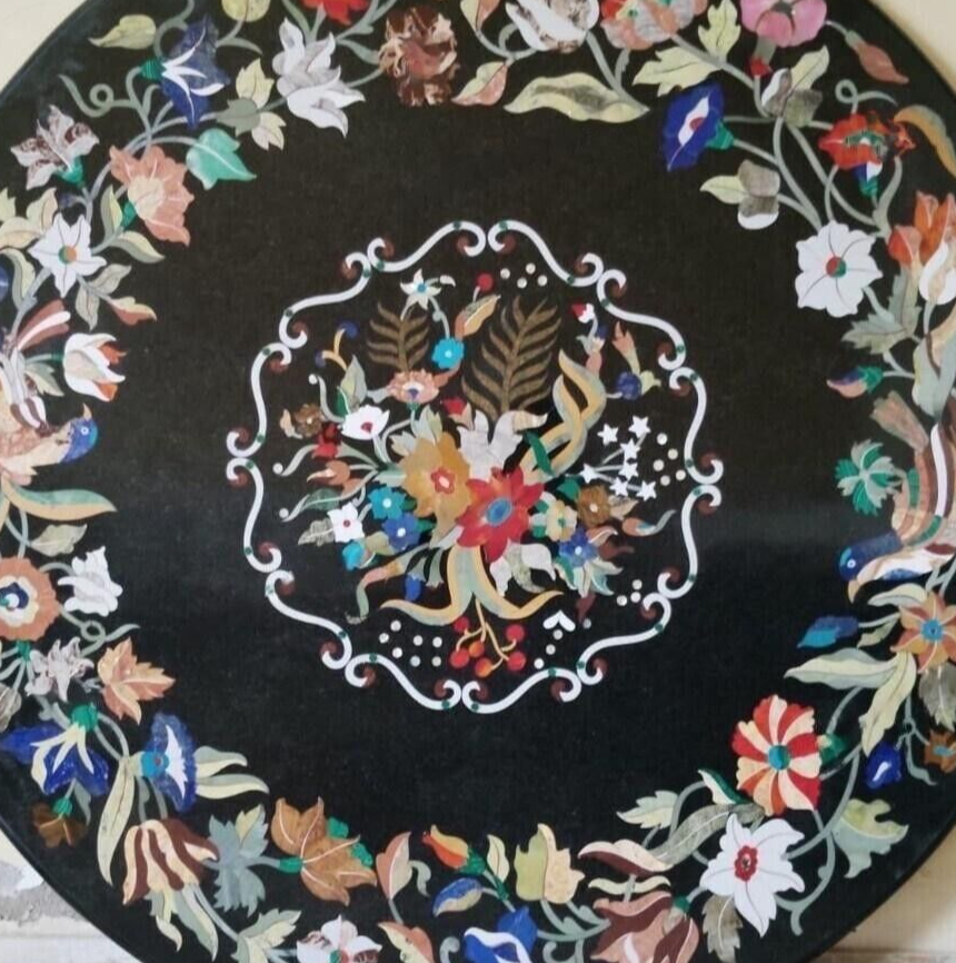 italian marble coffee table/round marble table top/black marble inlay ...