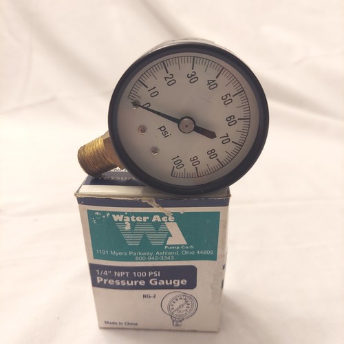 1/4” NPT 100 PSI Pressure Gauge, New, Water Ace, RG-2 | eBay