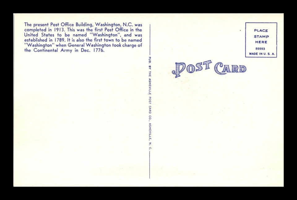 LINEN UNPOSTED POSTCARD US POST OFFICE WASHINGTON NORTH CAROLINA | eBay