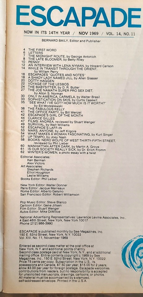 Vintage 1969 Escapade Magazine November Pinup Glamour Models | eBay