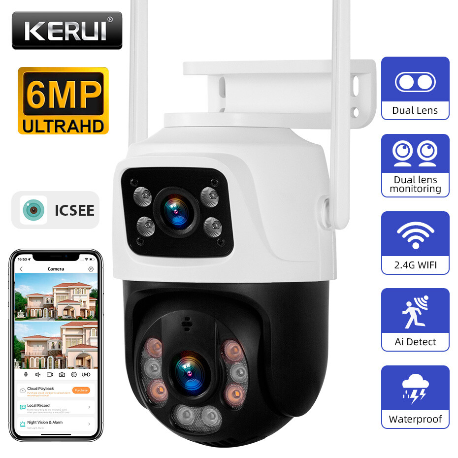 ICSee Dual Lens WiFi IP Camera Wireless Outdoor CCTV PTZ Home Security ...