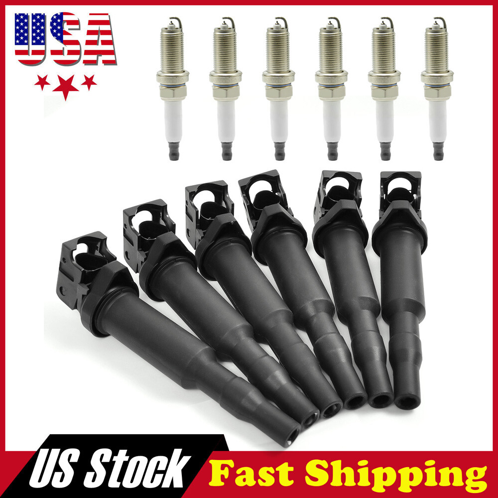 6 Pack Ignition Coil & Spark plugs for BMW 128i 328i 335i 528i 535i X5 ...