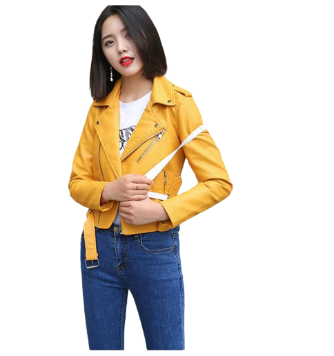 Pu Jacket Women Fashion Bright Motorcycle Biker Coat Short Faux Leather ...