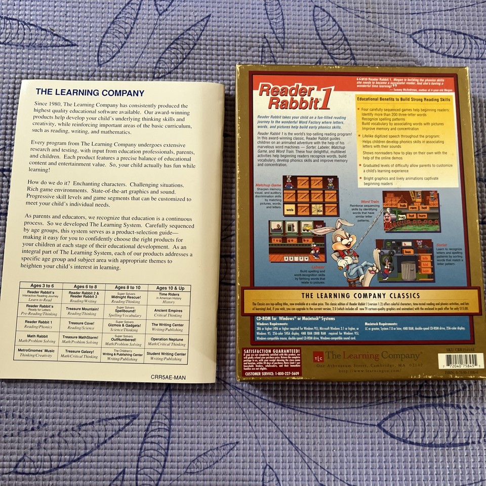 Vintage READER RABBIT 1 DELUXE! Learning Company CD-ROM Pre-K to 1st ...