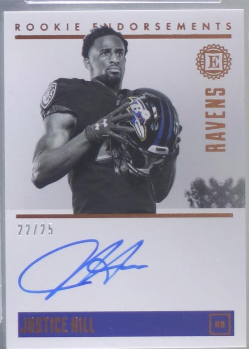 2019 Panini Encased - Rookie Endorsements Justice Hill #RE-JHI /25 (AU ...