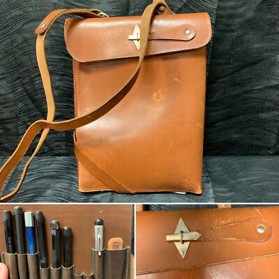 RARE WWII PERIOD GERMAN BROWN LEATHER MAP CASE WW2 Pencils Eraser ...