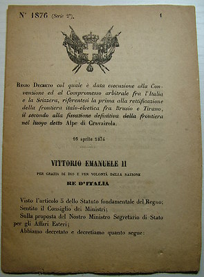 1874 Royal Decree Border Italian - Swiss | eBay