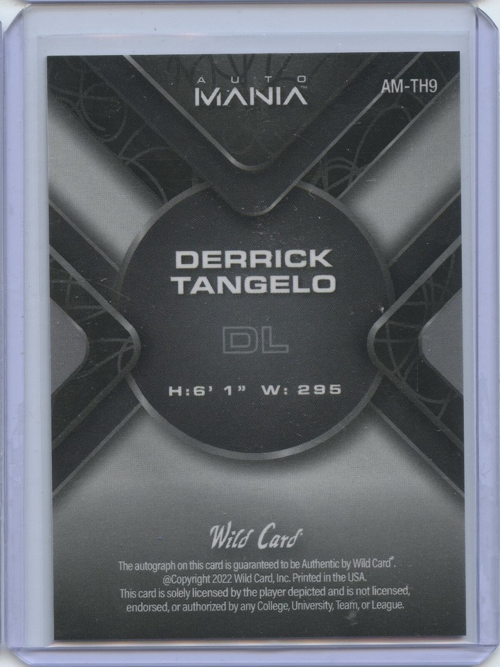 Derrick Tangelo 2022 Wild Card Auto Mania Blue 5/8 Rookie RC Penn State ...