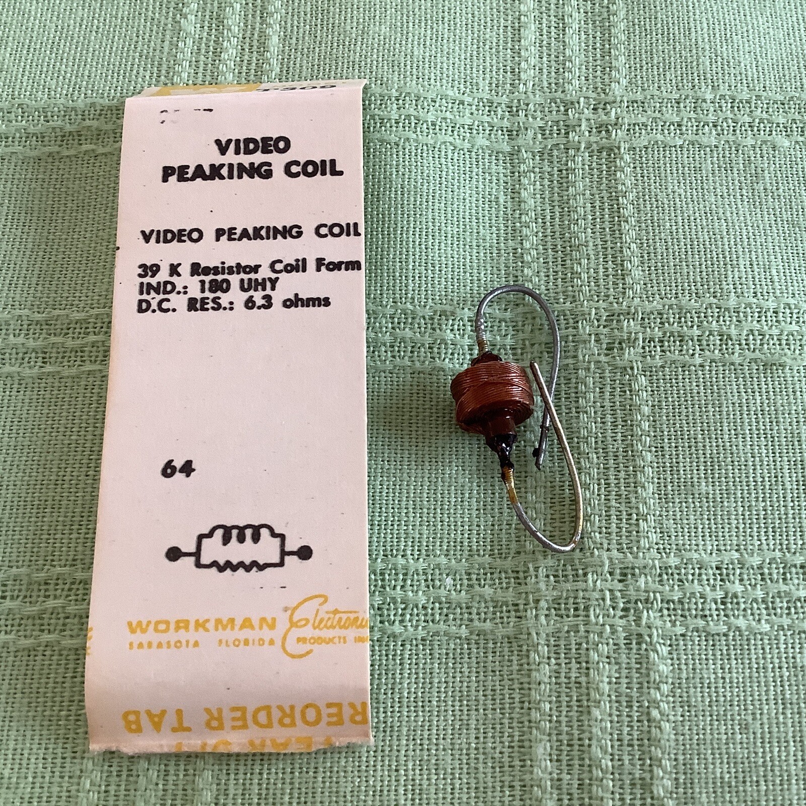 Workman Video Peaking Coil 180 uH 36K Ohm Resistor Coil Form DC 6.3 Ohm ...