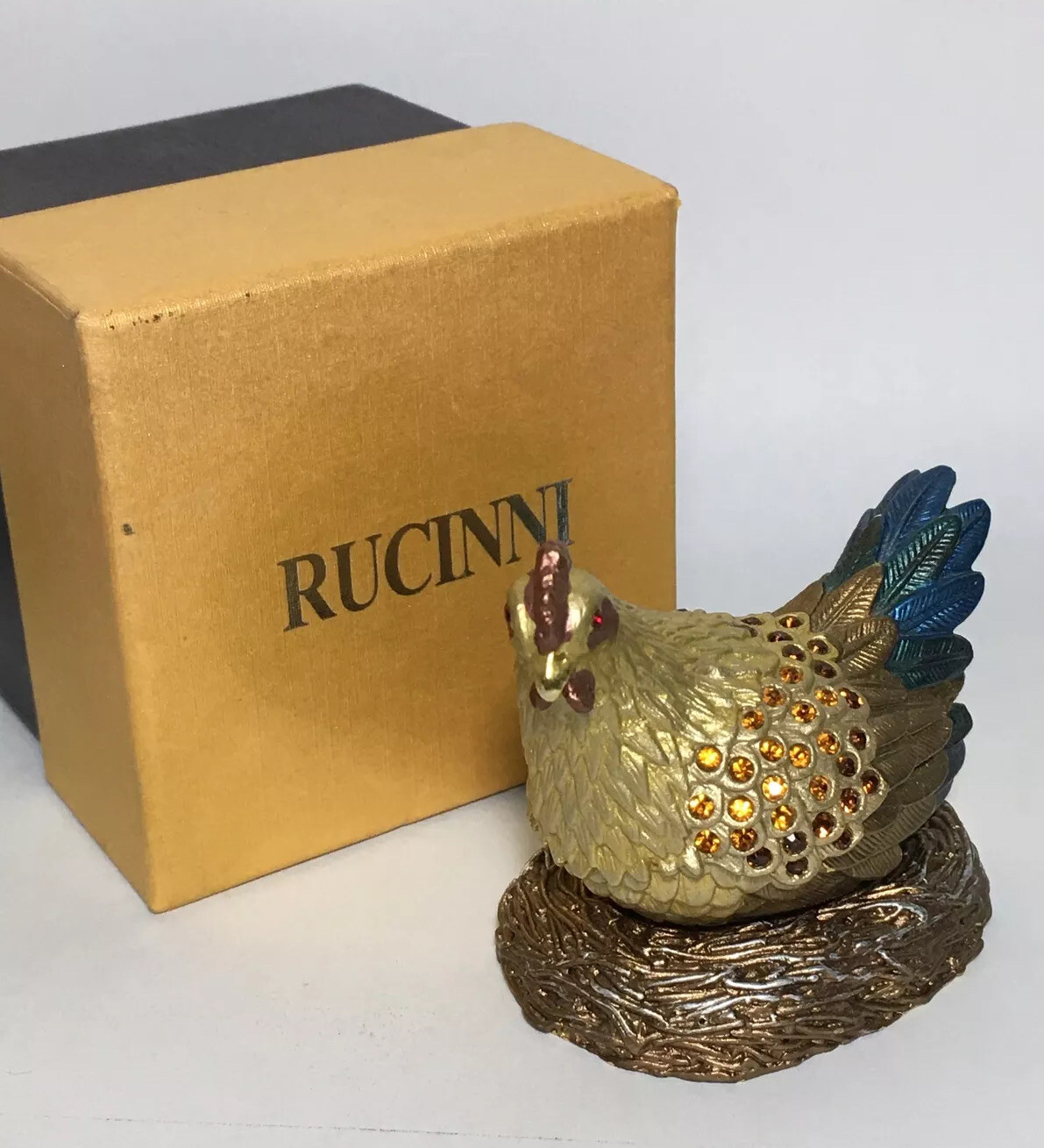Vintage Rucinni Chicken Trinket Box Jeweled With Swarovski Crystals ...