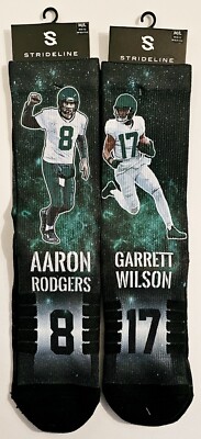 SET OF 2 STRIDELINE SOCKS NEW YORK JETS AARON RODGERS & GARRETT WILSON ...