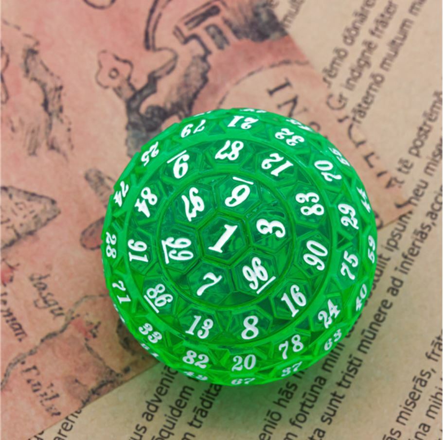 d100 Green and White 100 Sided Die, D100 Game Dice, 100 Sides DnD RPG ...