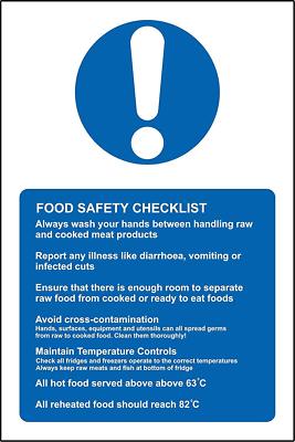 Food safety checklist sign for kitchens - Catering signage | eBay UK