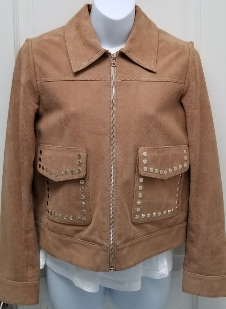 Suede Leather Tan Patriote Sandro Paris Studded Pocke… - Gem