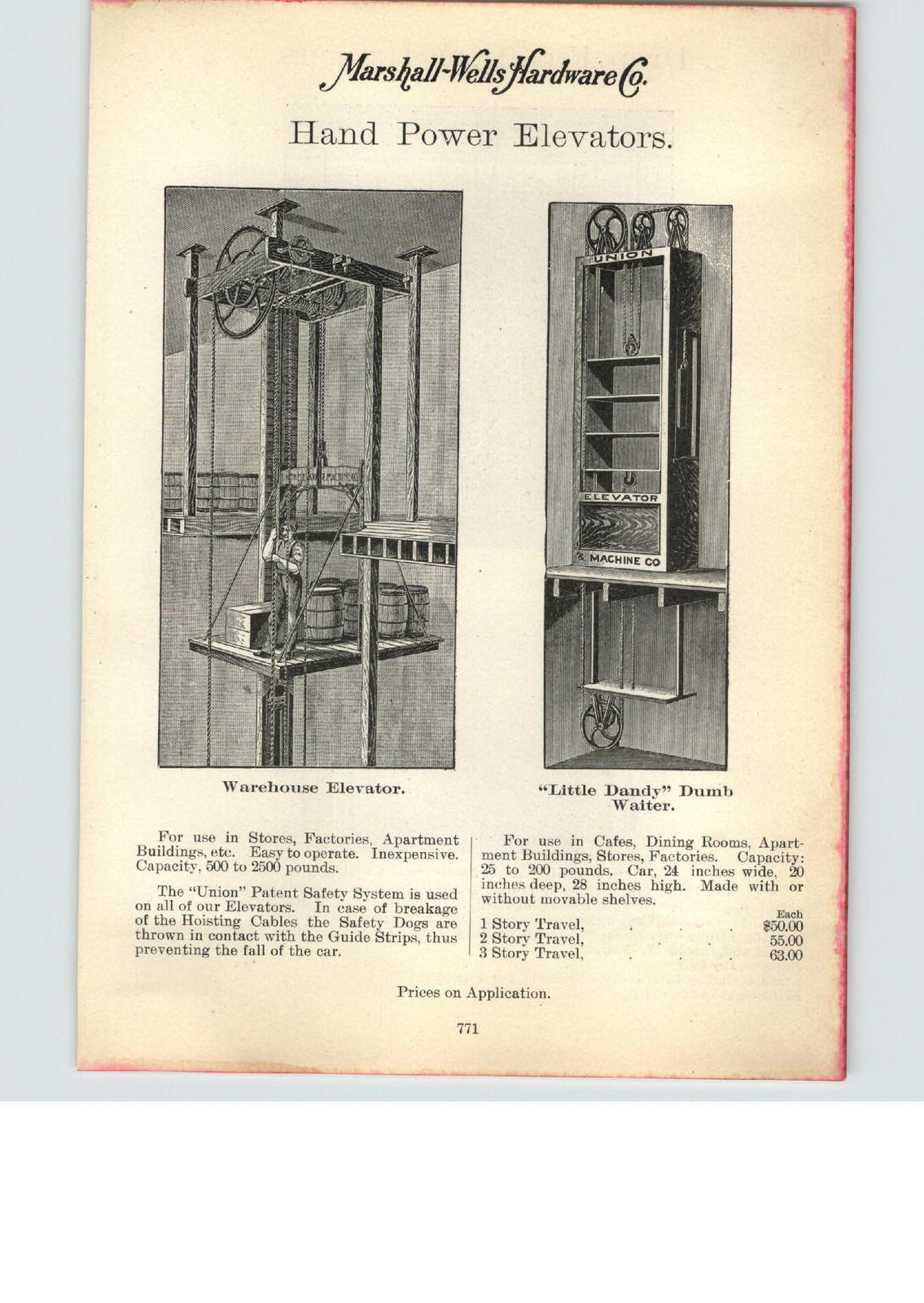 1900s PAPER AD Little Dandy Union Machine Dumb Waiter Elevator ...