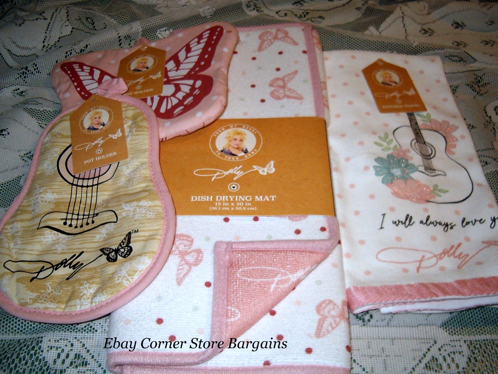 4 Pc Dolly Parton Kitchen Bundle, 1 Kitchen Towel, 1 Drying Mat, 2 Pot ...