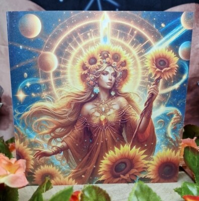 Beautiful Sunflower Sun Fire Zodiac Sign Goddess Greetings Card Blank ...