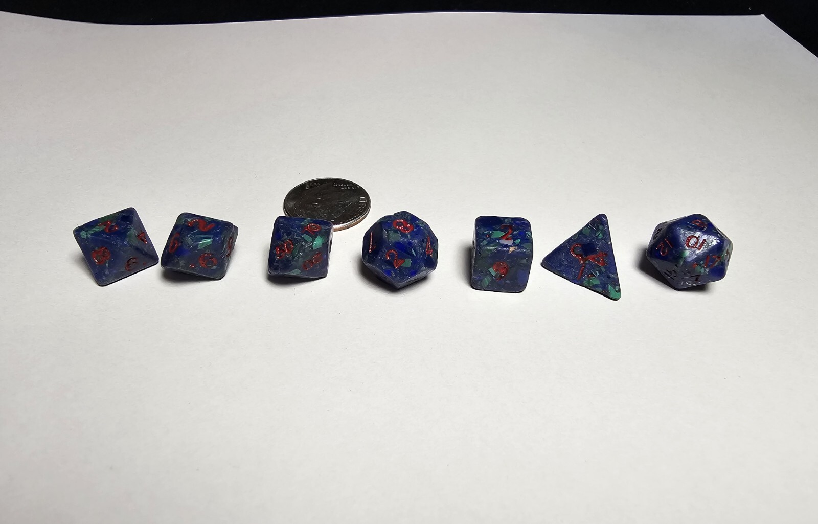 Malachite Polyhedral Dice Set Natural Stone 7 Dice D&D Dungeons Dragons ...