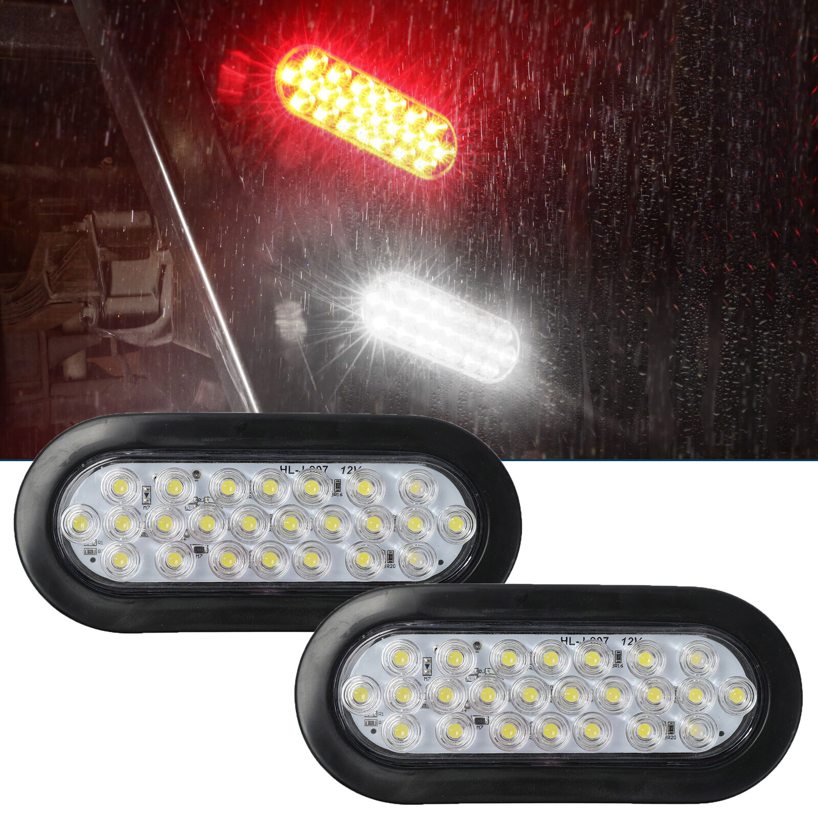 2X 6" Oval White 24 LED Trailer Truck Reverse Backup Tail Lights Clear ...